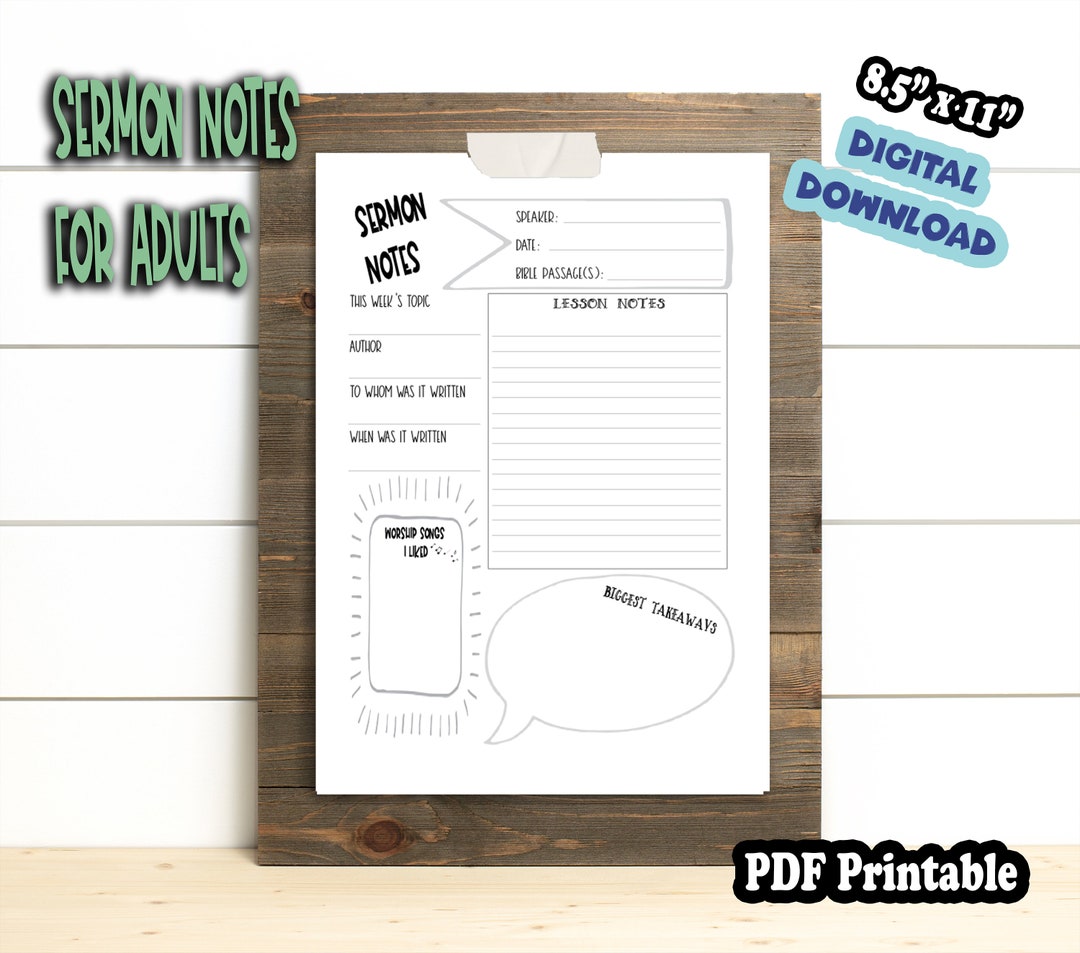 Sermon Notes for Adults Instant Download. Great Church Busy Journal ...