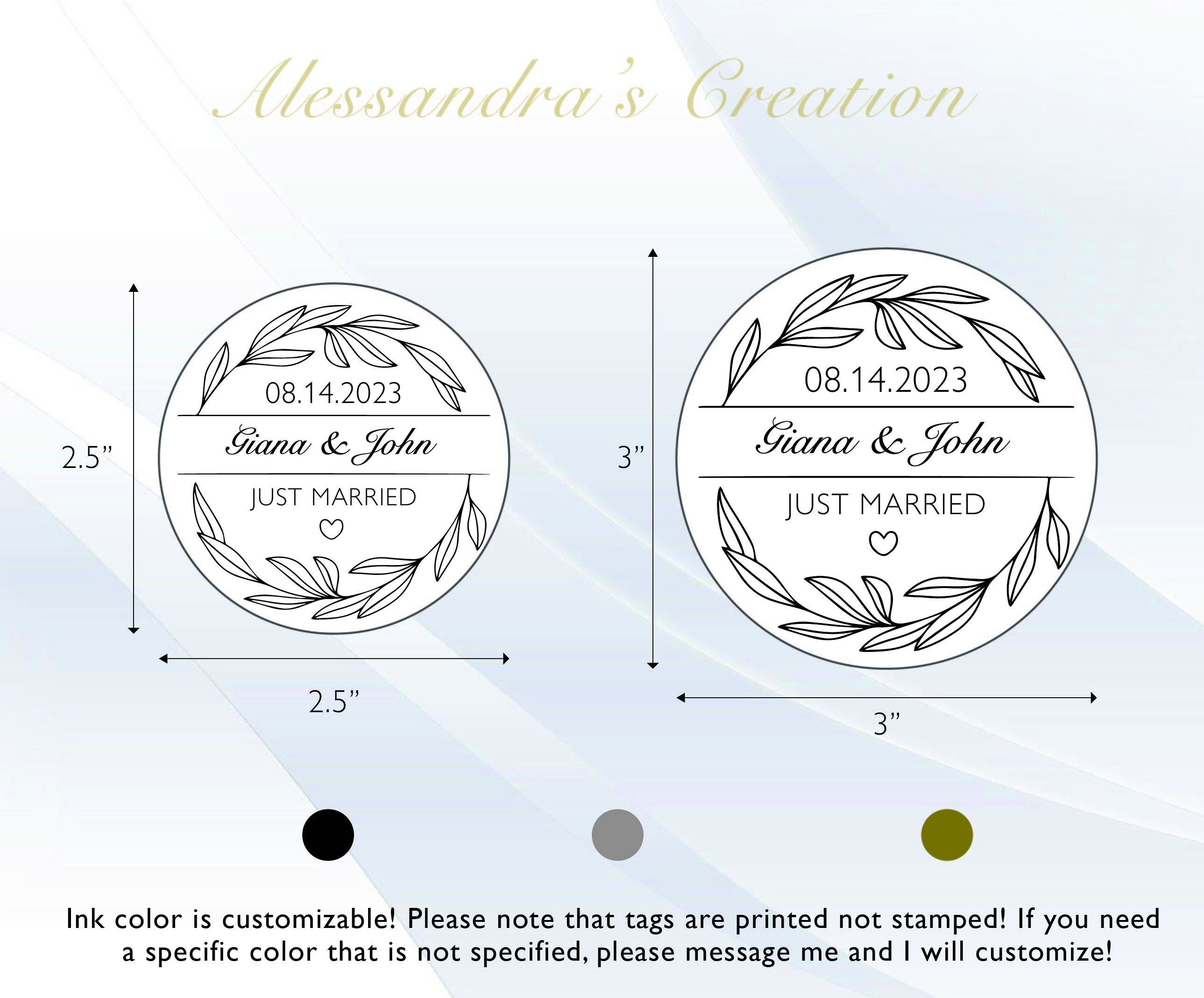 Round "just Married" Tags -wedding Favors, Labels, Tags, White Shimmer ...