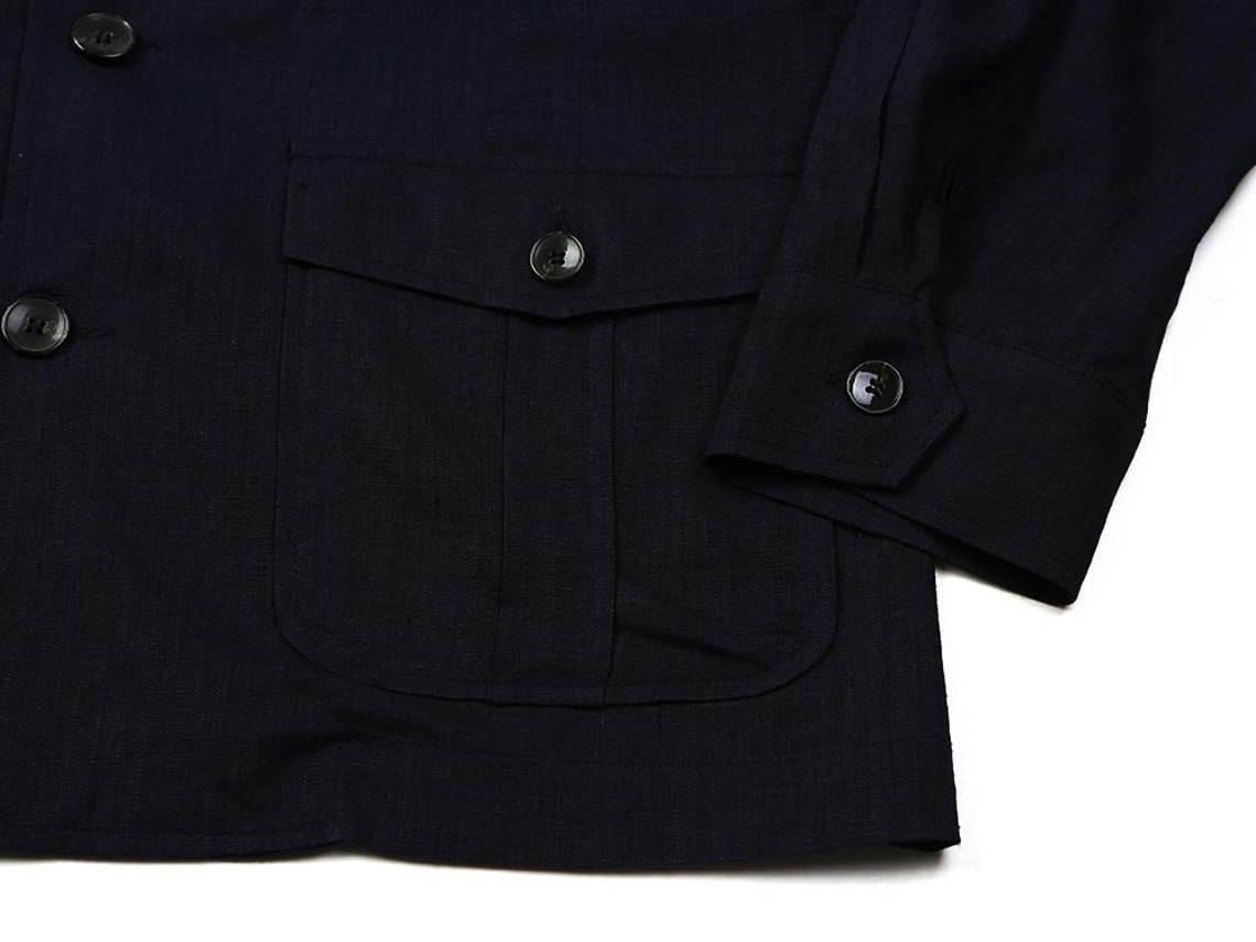 Men's Basic Spring Summer Linen Safari Jacket / Navy Color Summer Coat ...