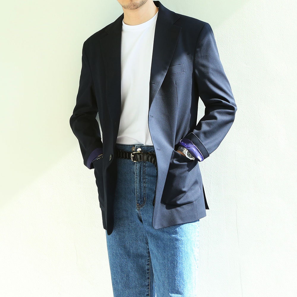 Basic Men's Single Suit Jacket in Navy Color / 3roll 2button Tailored ...