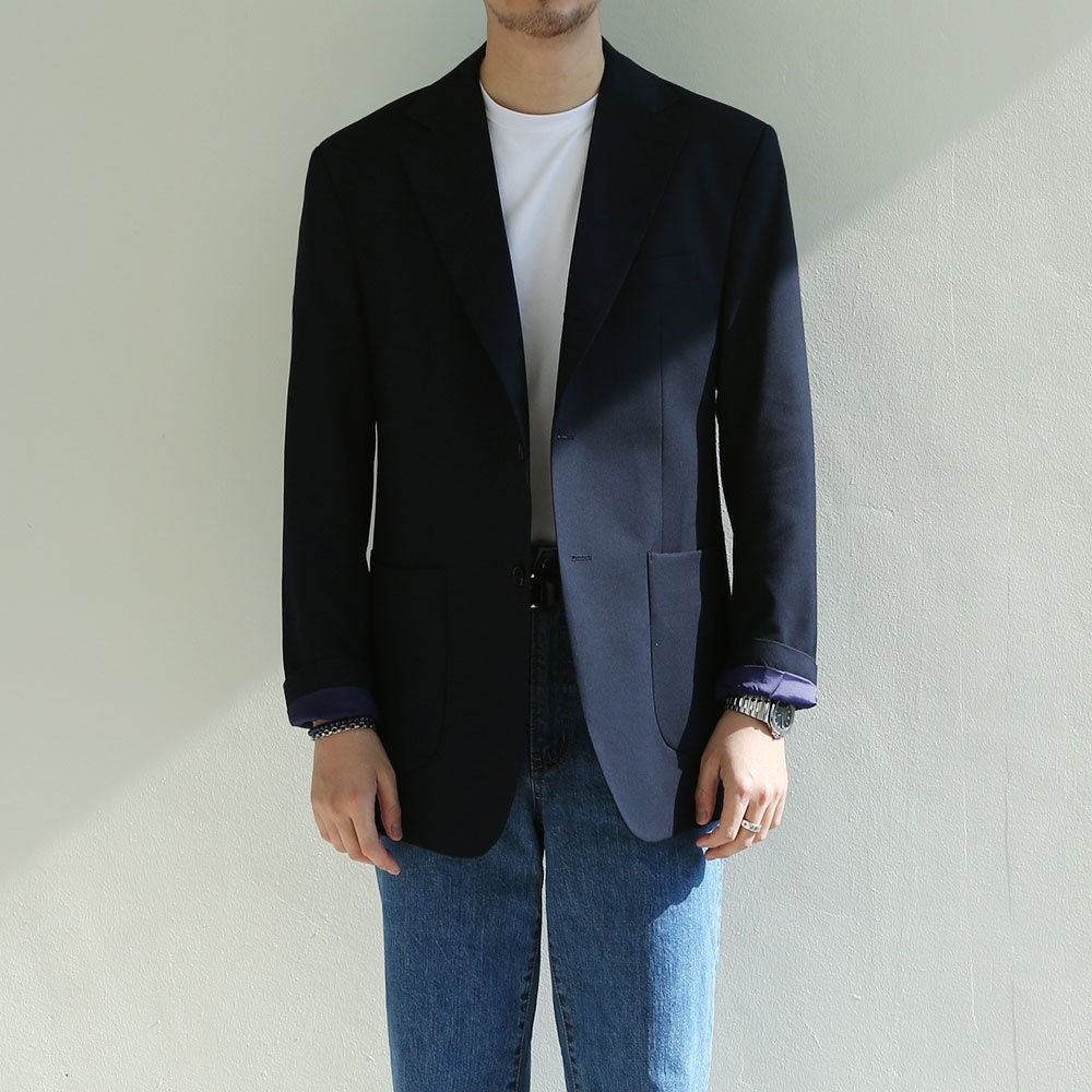 Basic Men's Single Suit Jacket in Navy Color / 3roll 2button Tailored ...