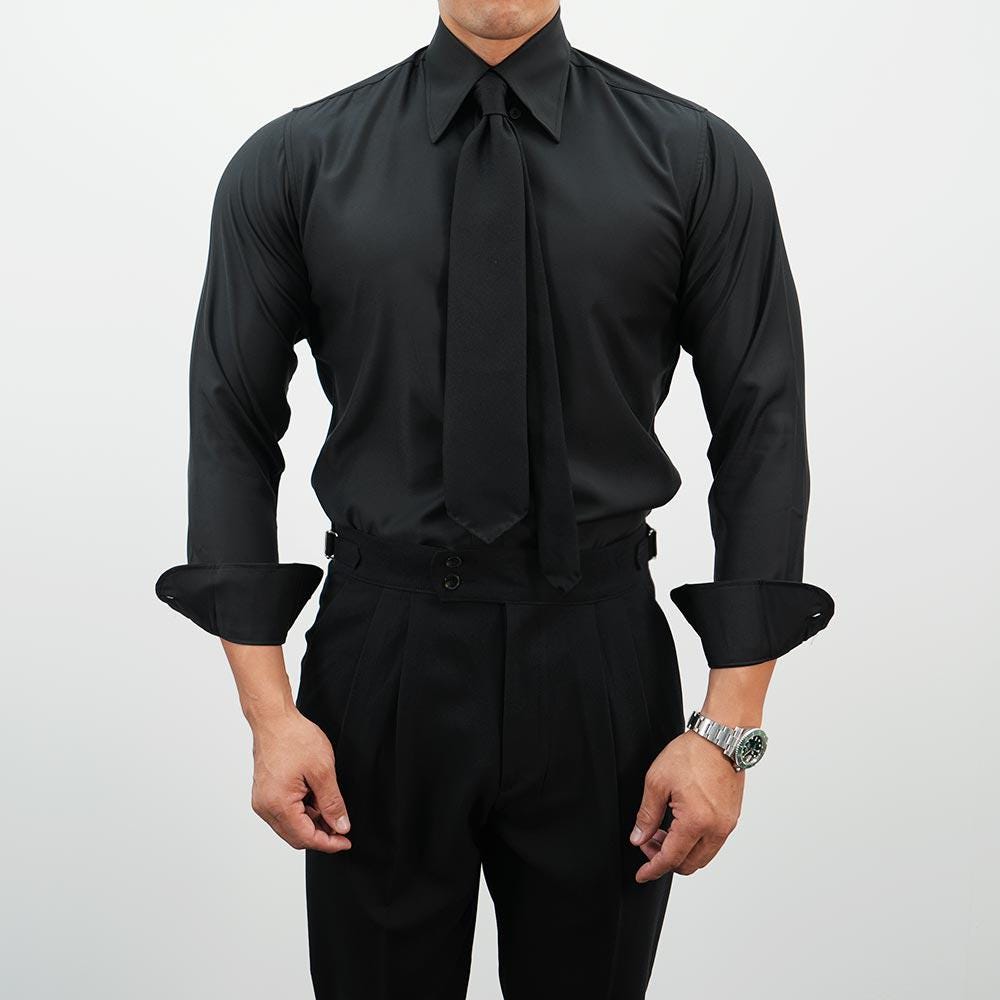 Black Long Point Collar Dress Shirt – Classic Non-iron Formal Shirt for ...