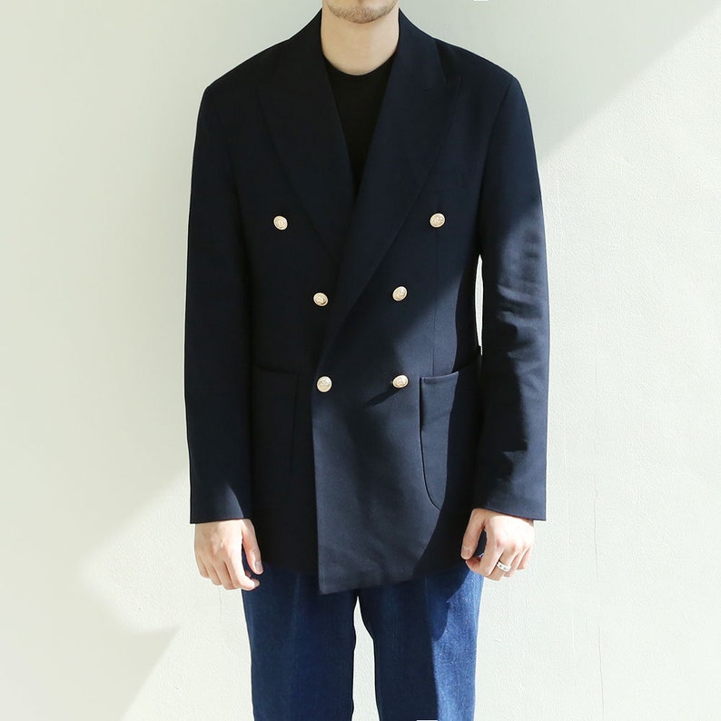 Basic Men's Gold Button Double Breasted Suit Jacket in Navy Color ...
