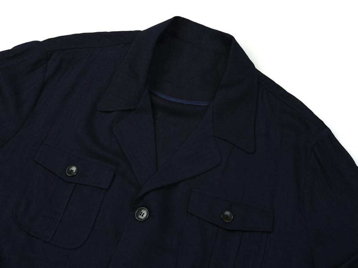 Men's Basic Spring Summer Linen Safari Jacket / Navy Color Summer Coat ...