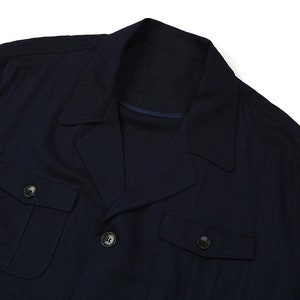 Men's Basic Spring Summer Linen Safari Jacket / Navy Color Summer Coat ...
