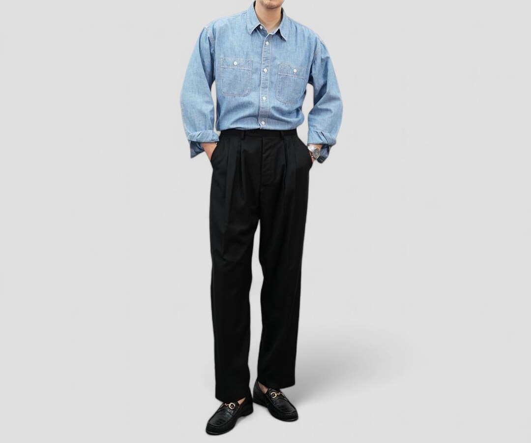 Men’s Black Oversized Pleated Slacks / Double Pleated Wide-leg Pants ...