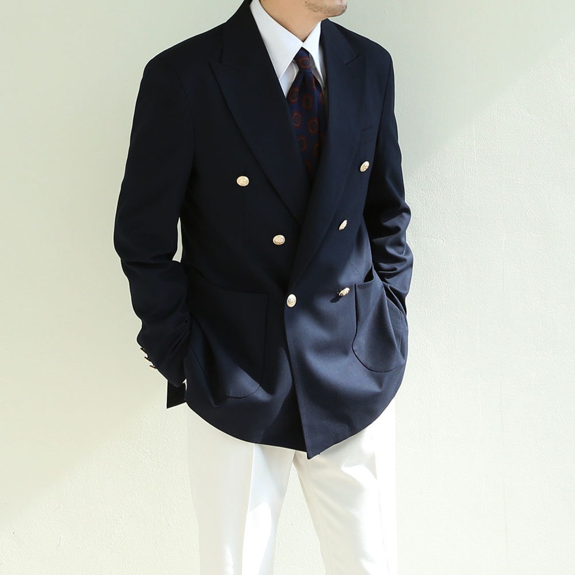 Basic Men's Gold Button Double Breasted Suit Jacket in Navy Color ...