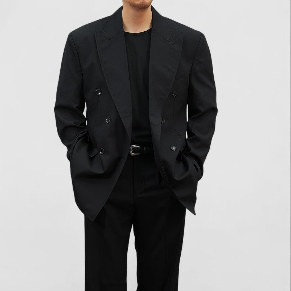 Black Summer Double-breasted Suit Jacket – Relaxed Fit Lightweight ...