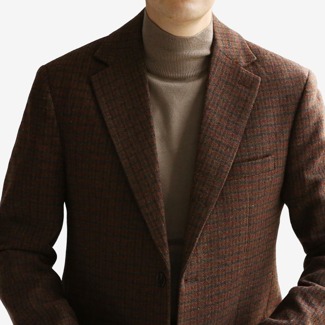 Classic Men's Wool Blend Tweed Single Suit Warm Jacket / 3roll 2button ...