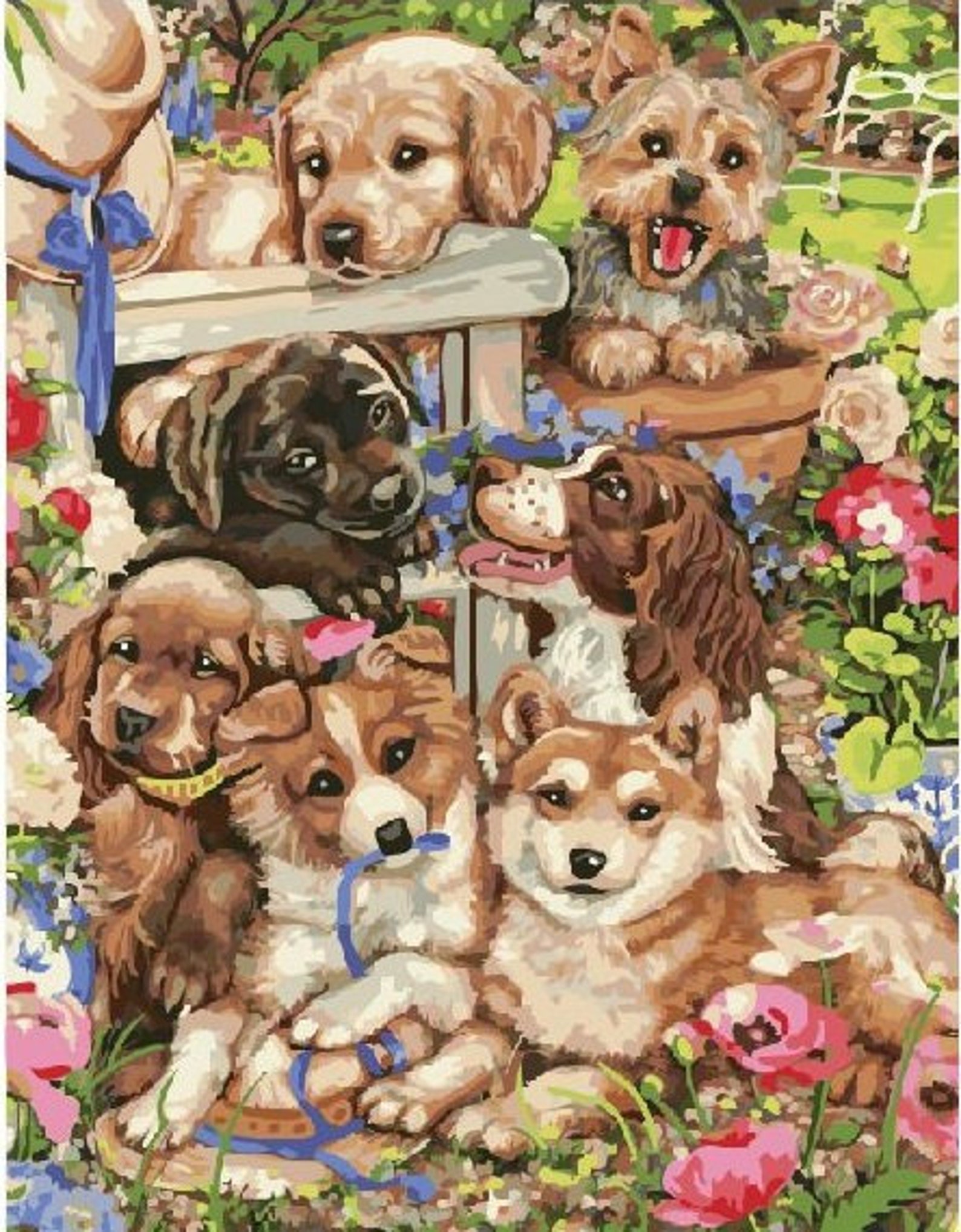 Puppies Paint By Number Kit Dog Canvas Painting By Numbers Set Etsy
