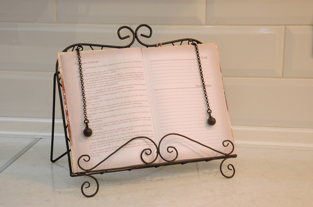 Metal Book Stand for Reading, Recipe Book Stand With Bookmarks, Vintage ...
