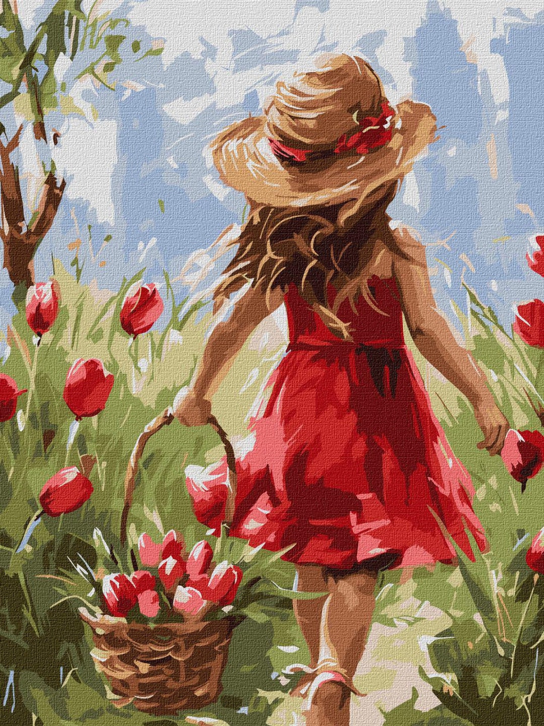Paint by Number Kit Girl With a Basket, Tulips Painting by Numbers Set ...