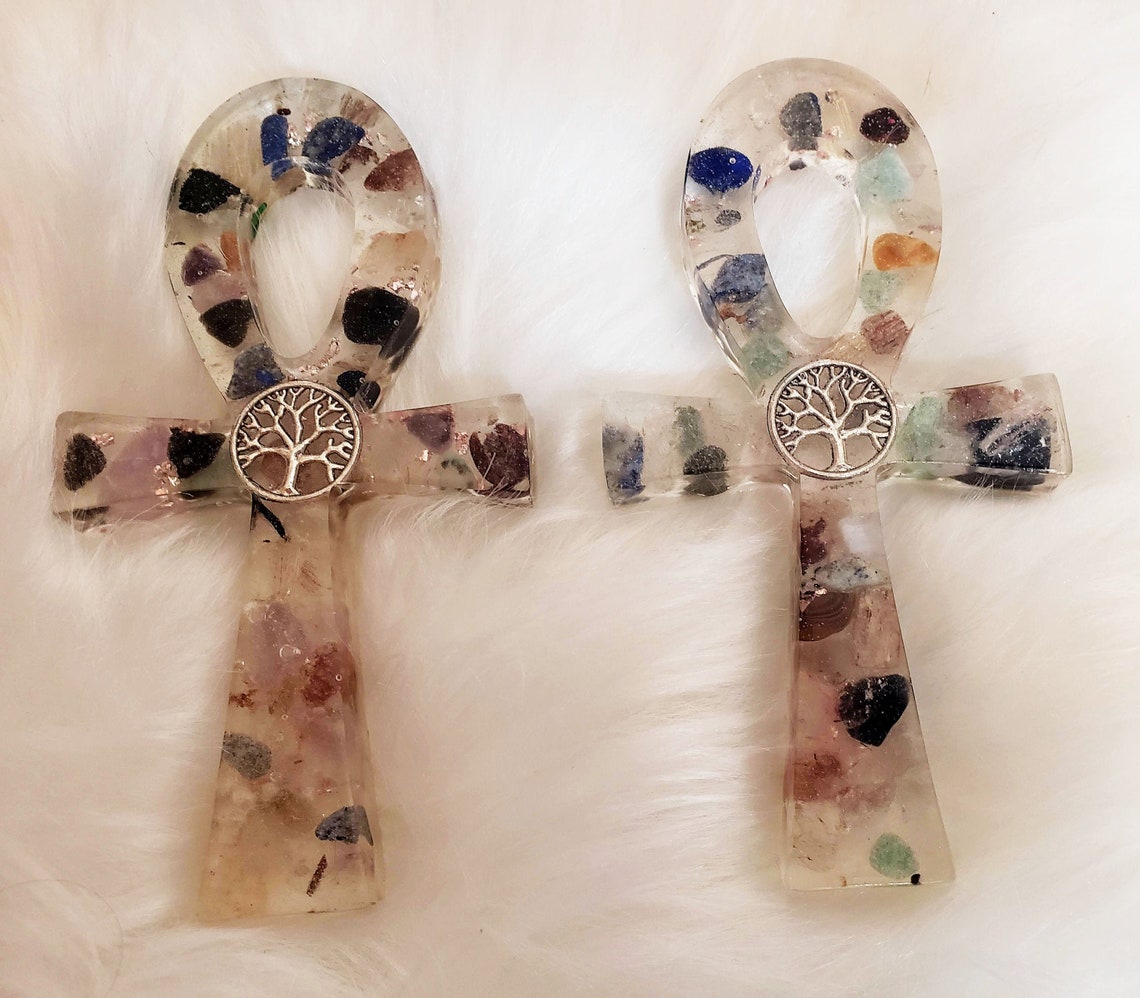Ankh Cross Pendant with Healing Crystals and Tree of Life | Etsy