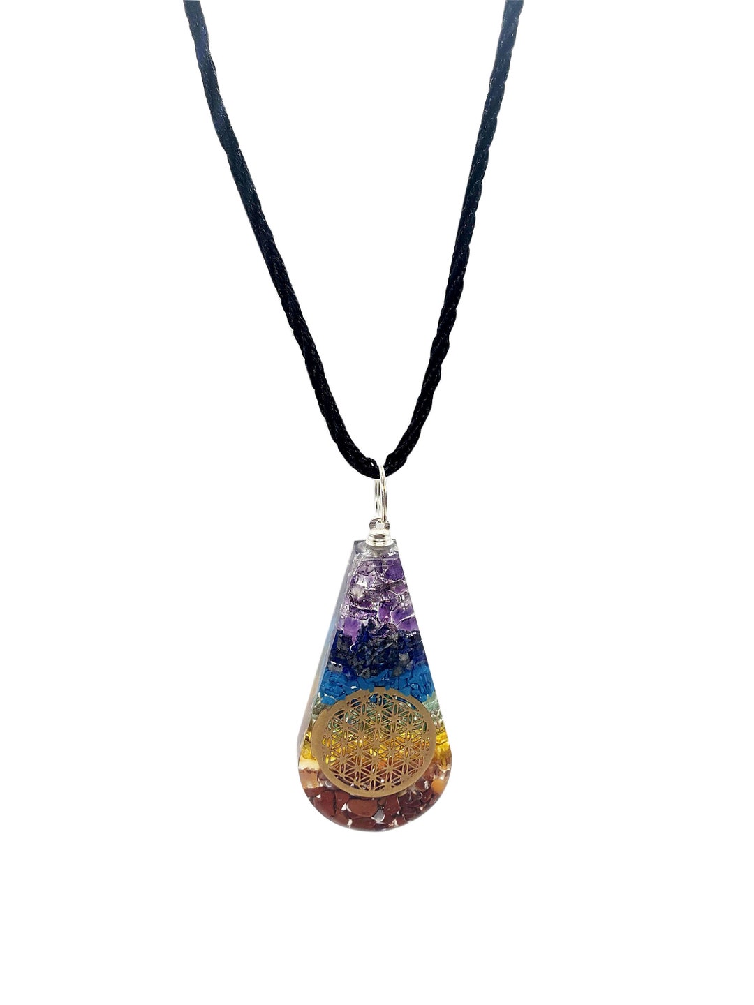 7 Chakra Healing Stones Necklace-keychain With Flower of Life, Orgonite ...