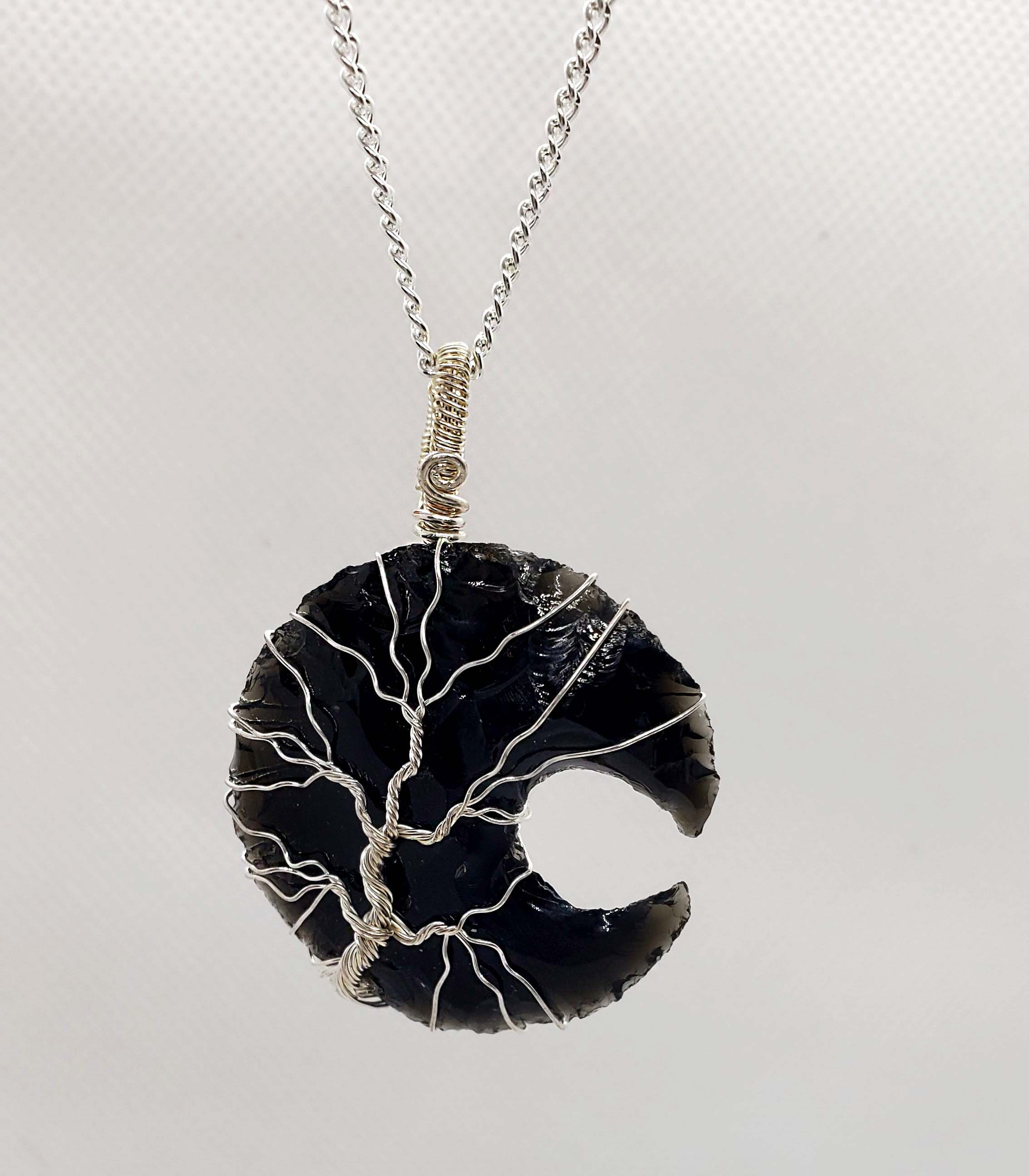 Black Obsidian Crescent Moon Tree of Life Wire Wrapped | Etsy