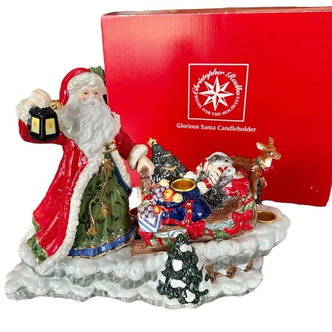 Christopher Radko Hand-painted Glorious Santa Candleholder Centerpiece ...