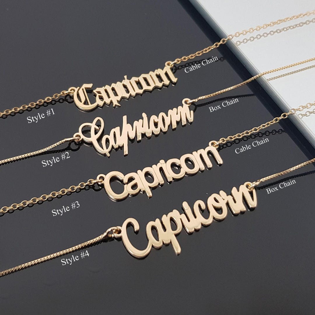 Capricorn Necklace With 4 Font Styles, Capricorn Zodiac Sign Necklace ...