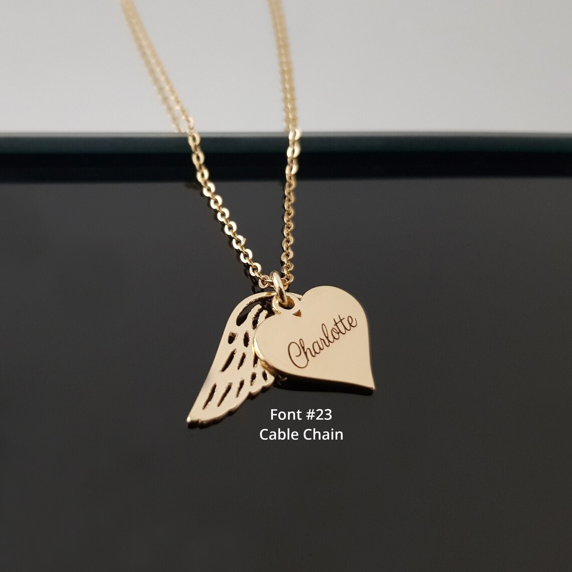 Heart Name Necklace With Wings Angel Wings Necklace Memorial - Etsy