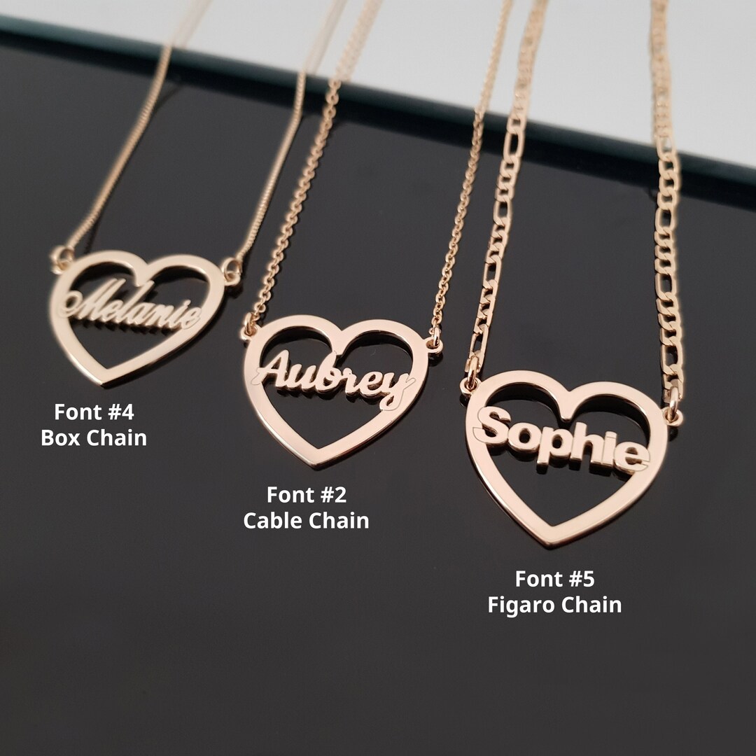 Heart Name Necklace, Name Necklace With Heart, Heart Necklace Engraved ...