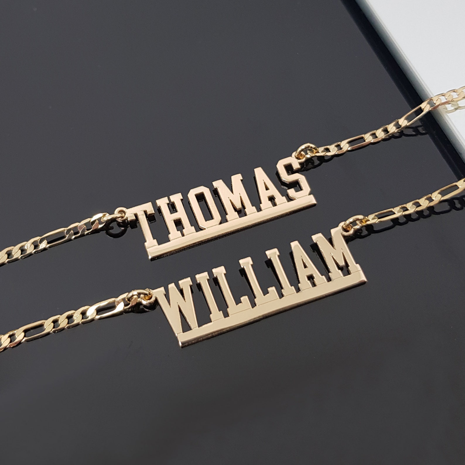 Custom Name Necklace for Men With Figaro Chain, Customize Name Plate ...