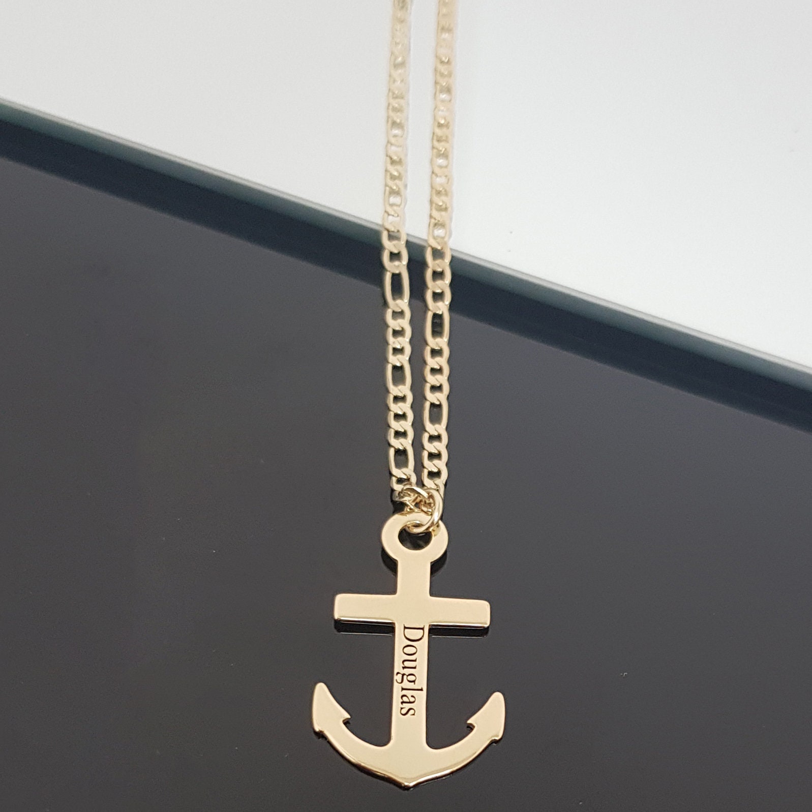 Personalized Engraved Anchor Name Necklace Customized Anchor | Etsy