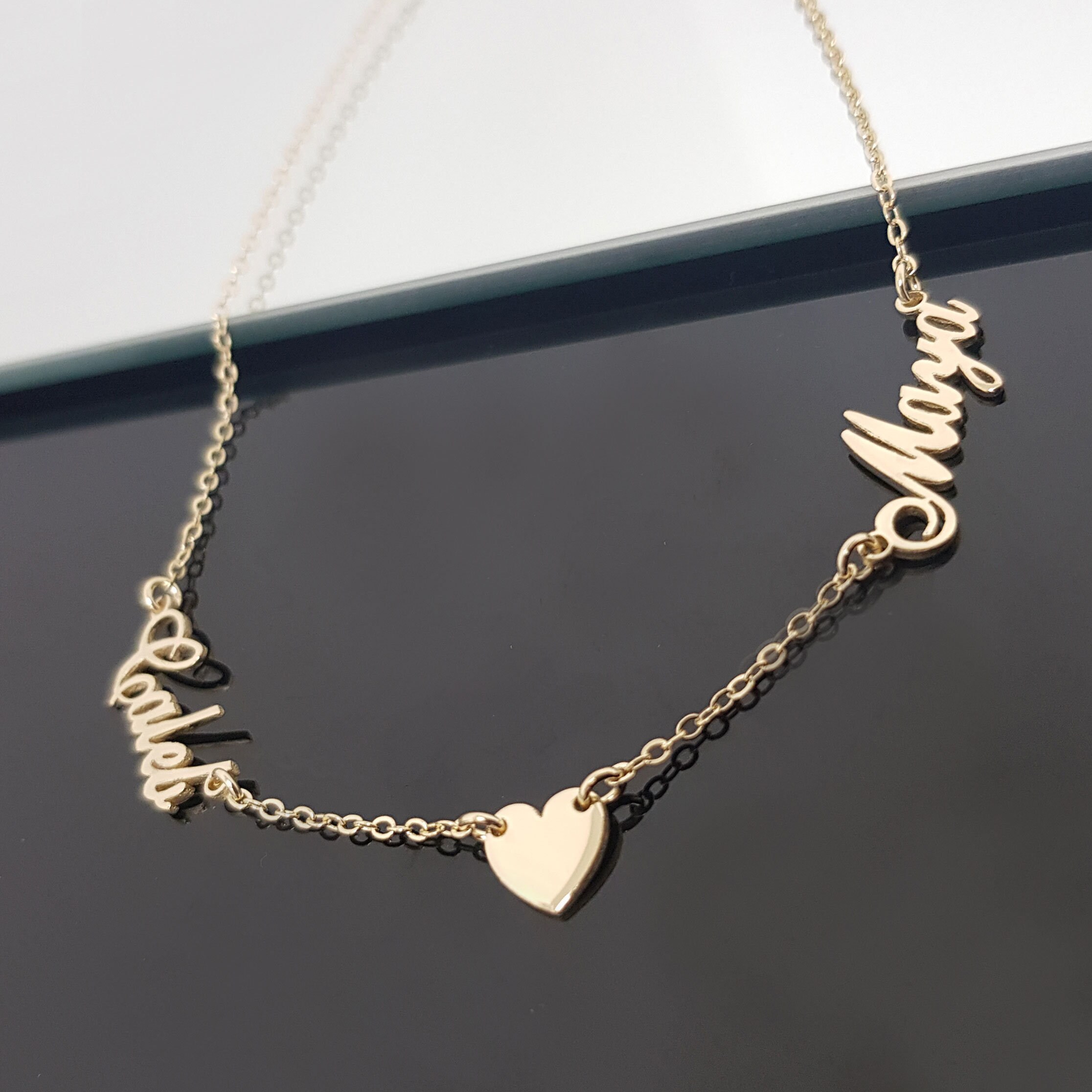 Double Name Necklace Two Name Necklace With Heart 2 Name - Etsy UK