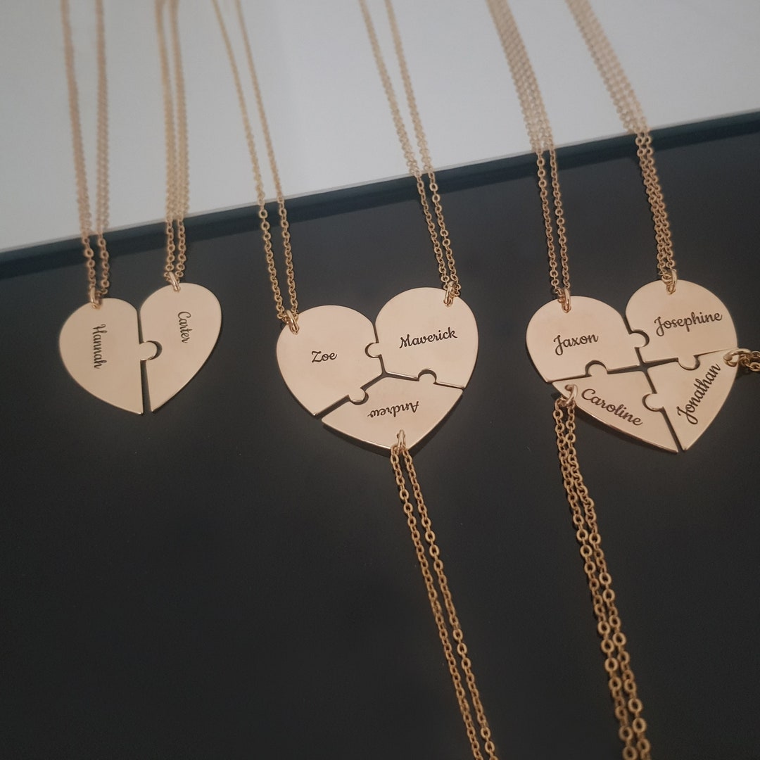 Heart Puzzle Name Necklace, Sisters Necklace Set, Jewelry for Friends ...