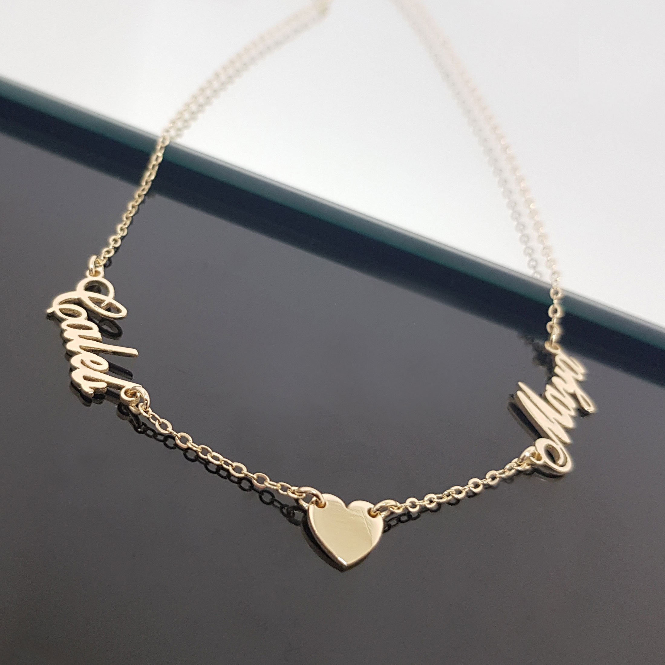 Double Name Necklace Two Name Necklace With Heart 2 Name - Etsy