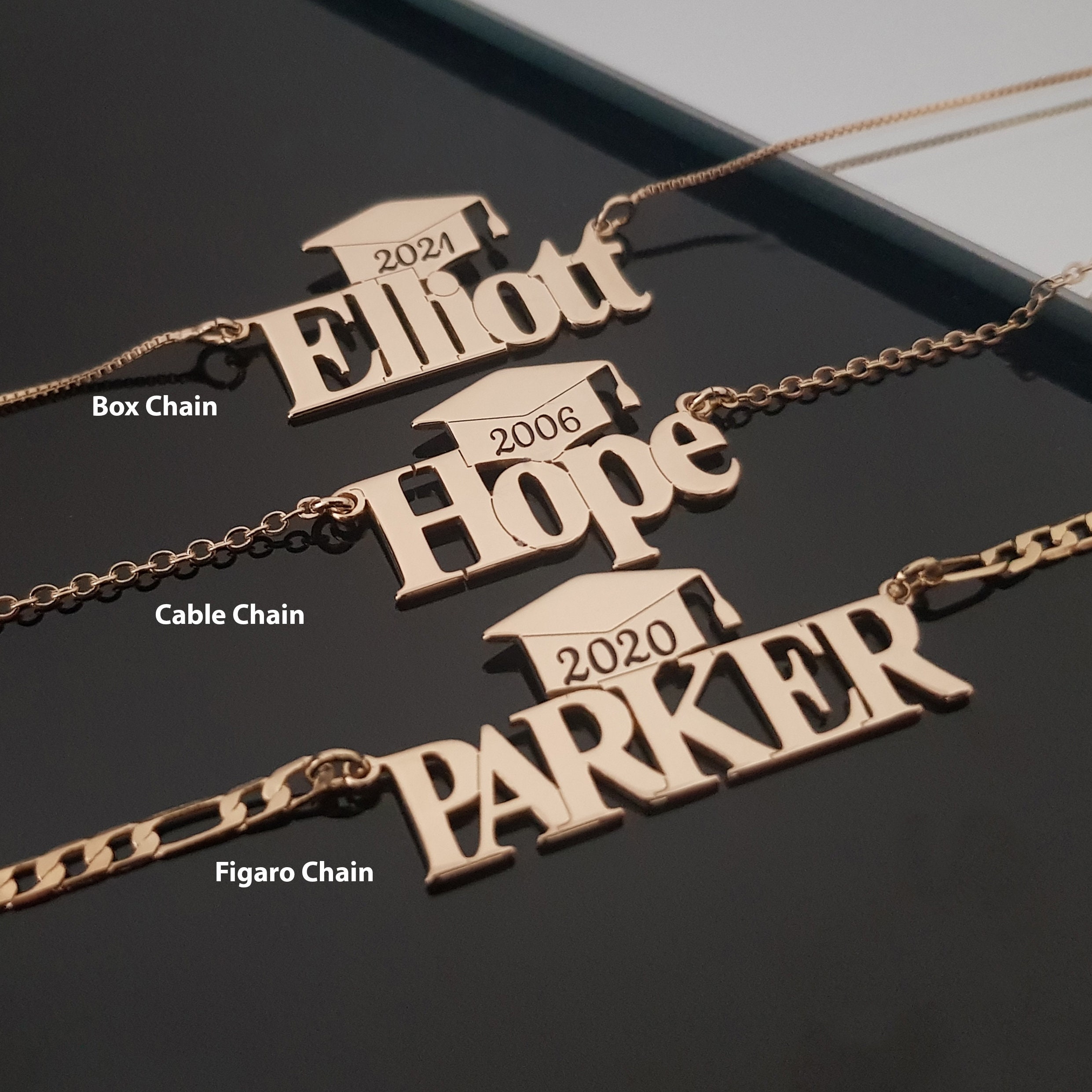 Graduation Hat Necklace Graduation Cap Name Necklace | Etsy