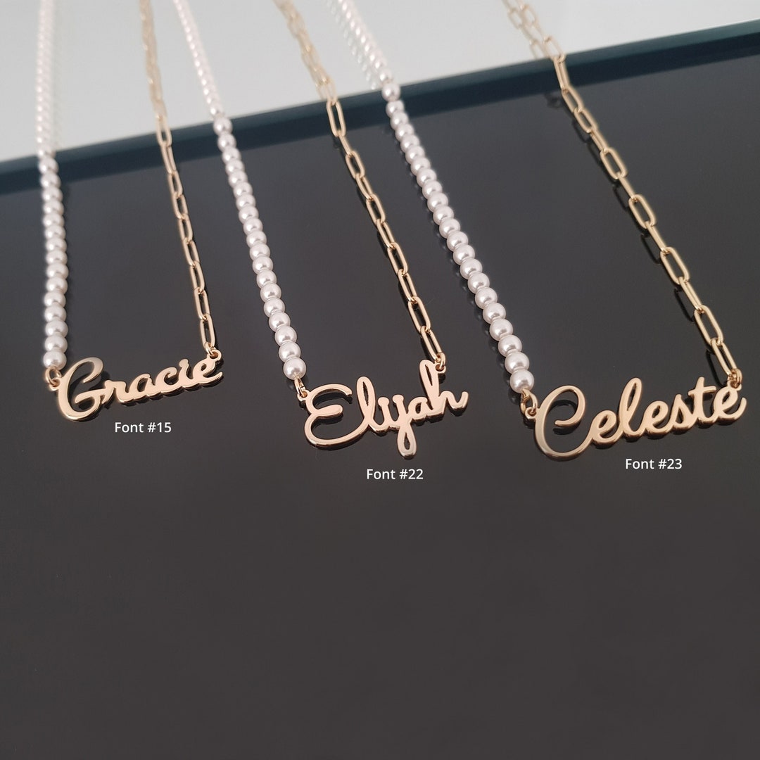 Personalized Half Pearl Half Paperclip Name Necklace, Paperclip Pearl ...