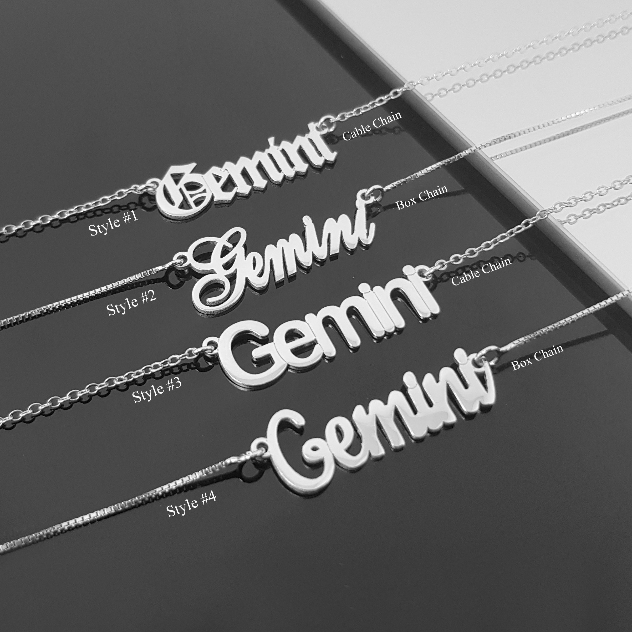 Gemini Necklace With 4 Font Styles Gemini Zodiac Sign | Etsy