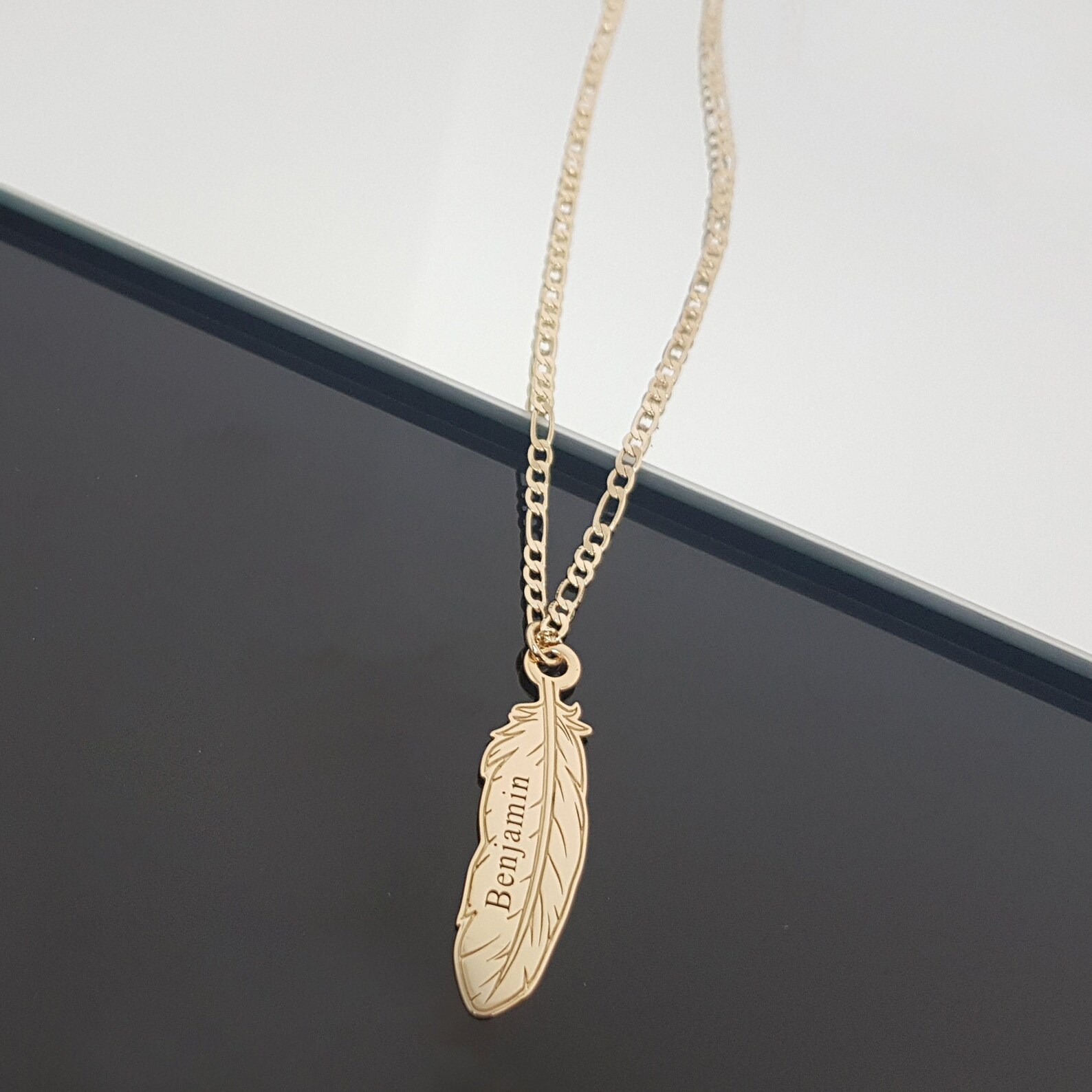 Personalized Engraved Feather Name Necklace Men's Feather - Etsy