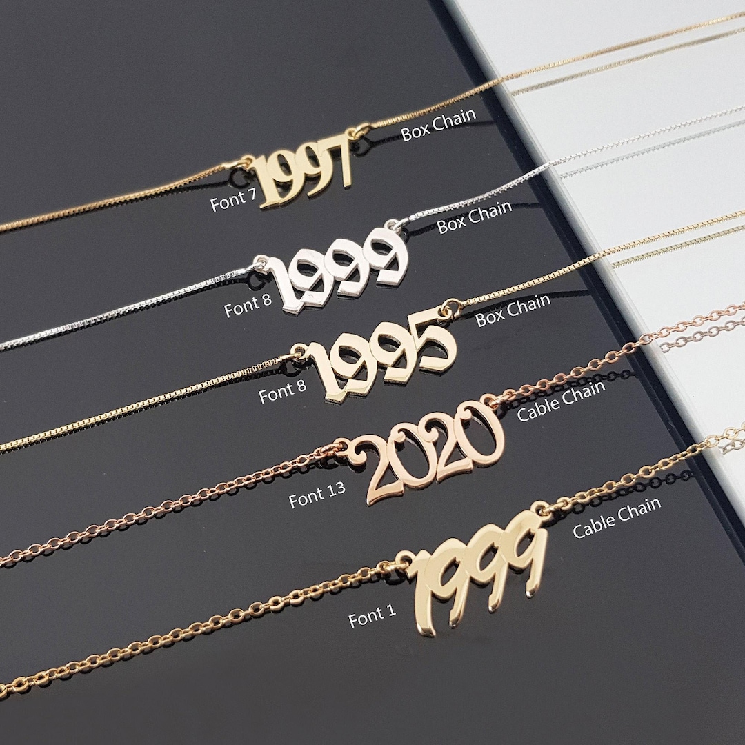Custom Year Necklace, Birth Year Necklace, Year Necklace, Birthday ...