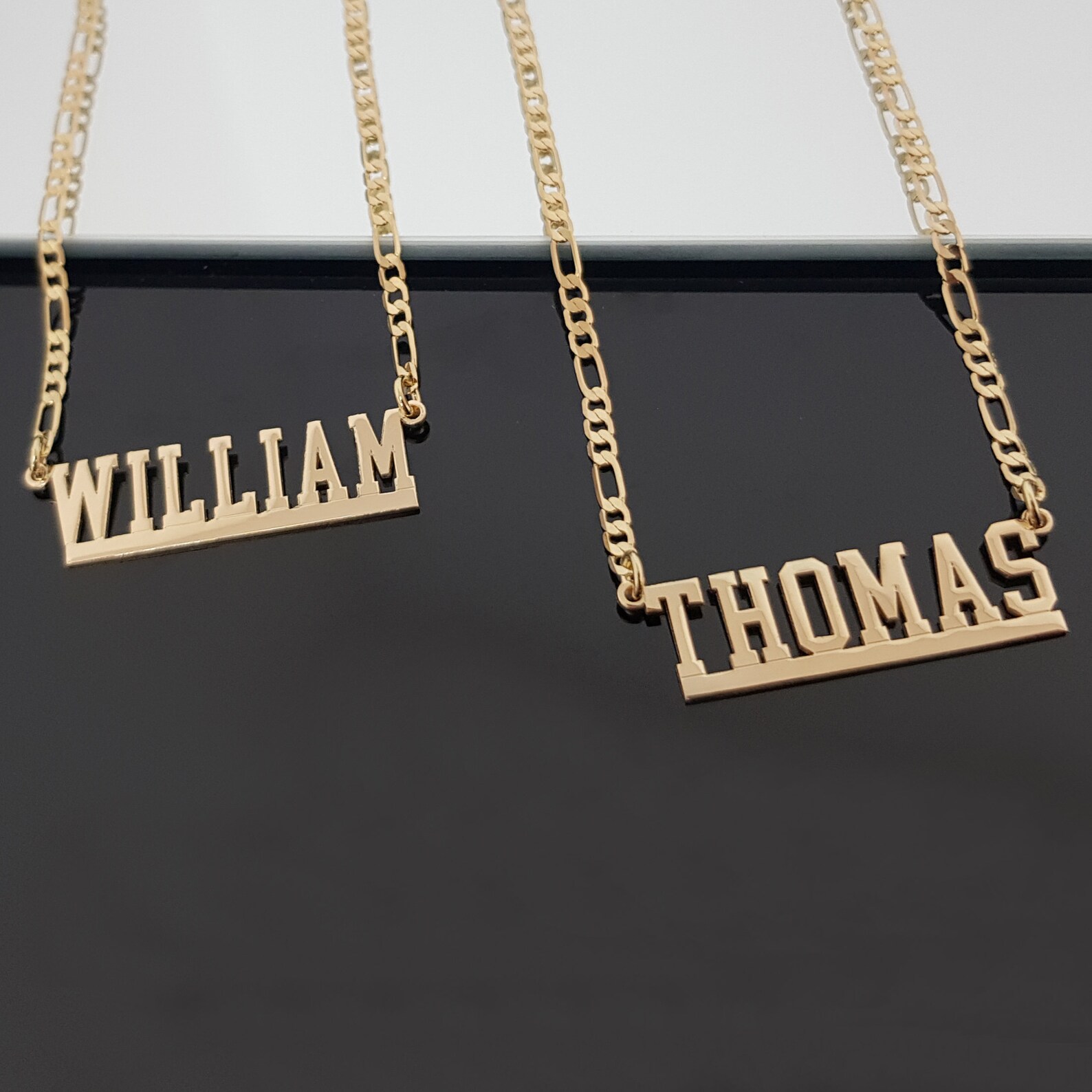 Custom Name Necklace for Men With Figaro Chain, Customize Name Plate ...