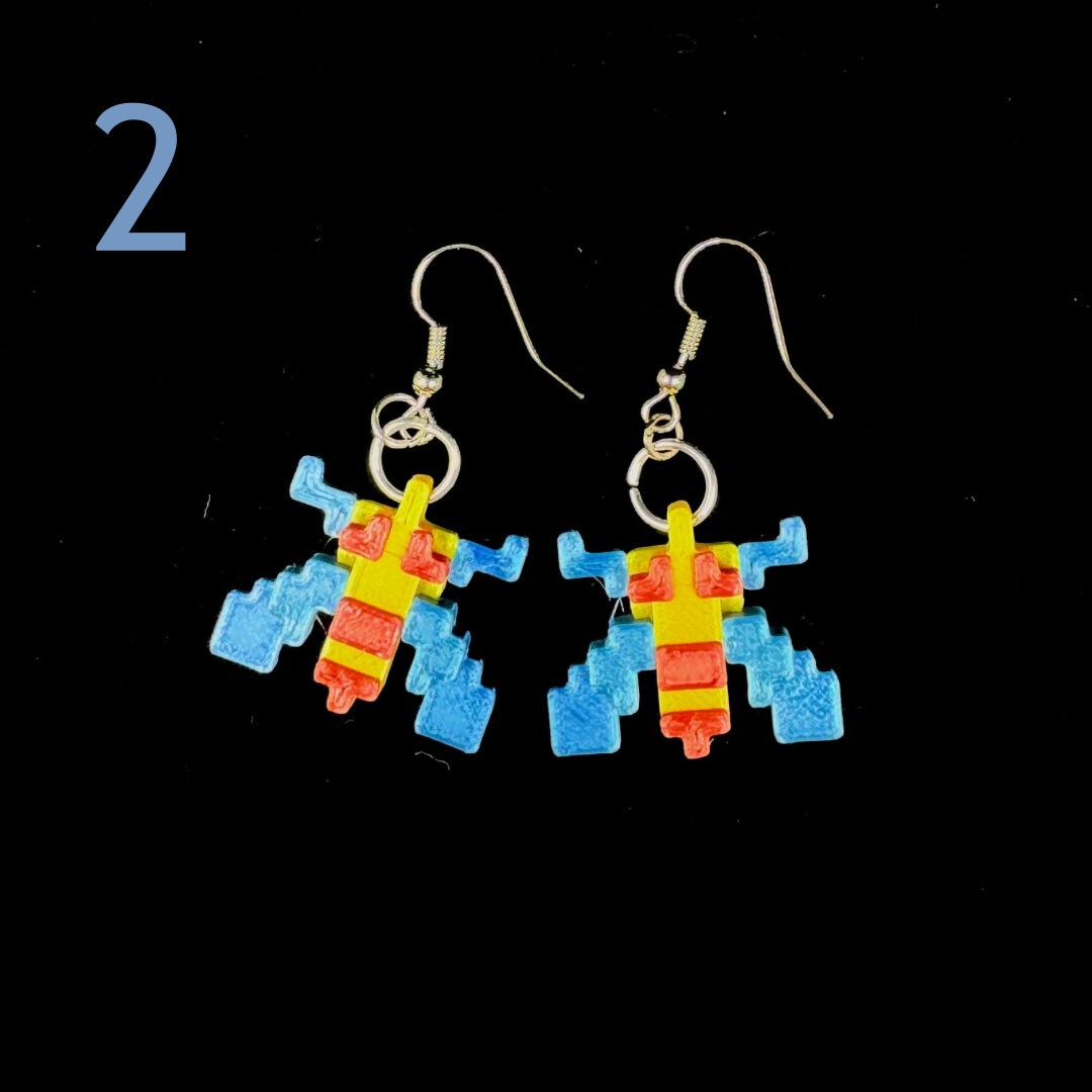8-bit Galaxy Swarm Earrings: 3d-printed Retro Galaga Inspired Gamer ...