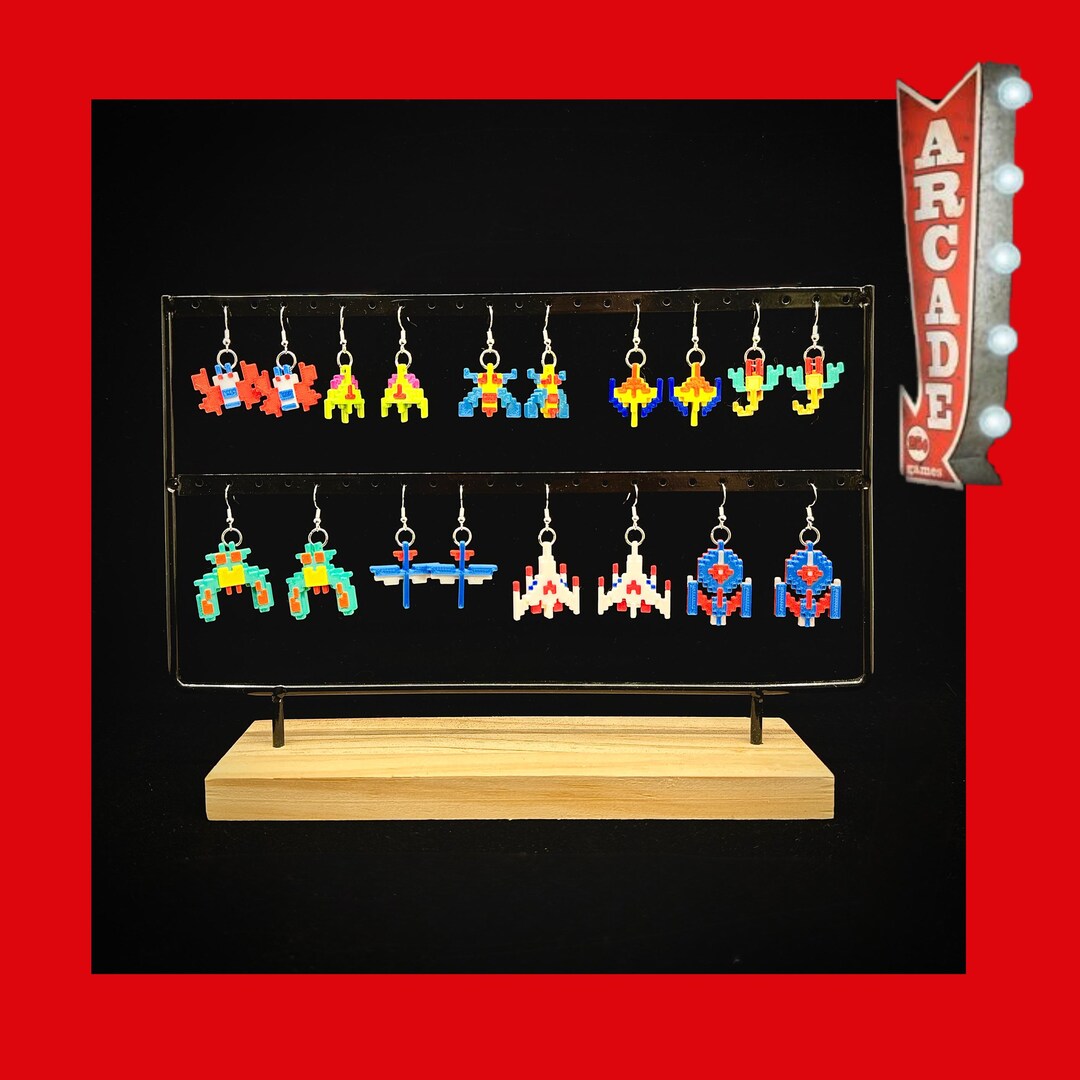Galactic Swarm: 8-bit Retro Arcade Spaceship Earrings - Etsy