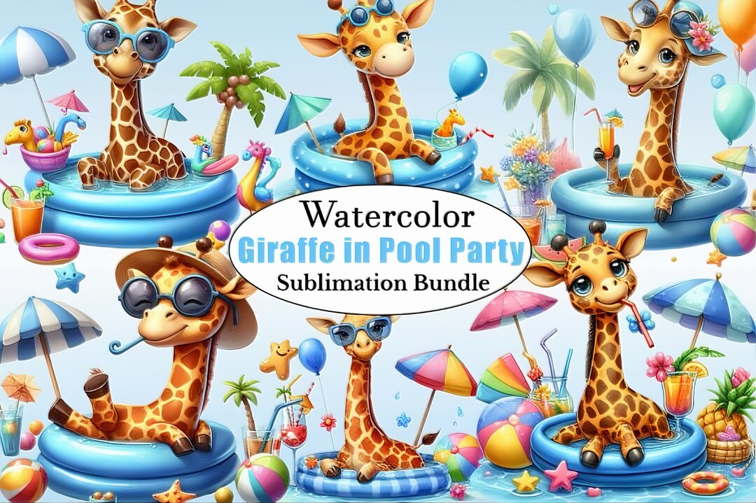 Funny Giraffe in Pool Party Clipart - Etsy