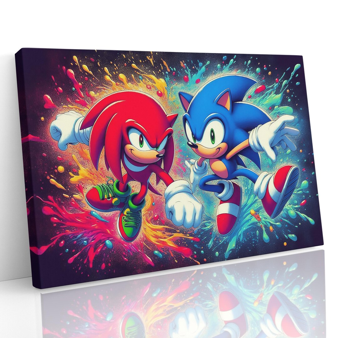 Sonic the Hedgehog and Knuckles Inspired Colour Splash Landscape Canvas ...