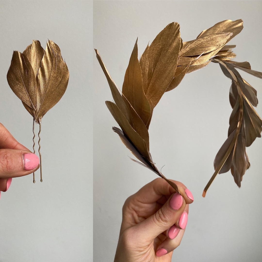 Gold Feather Crown/ Gold Feather Headband/ Gold Statement Headpiece ...