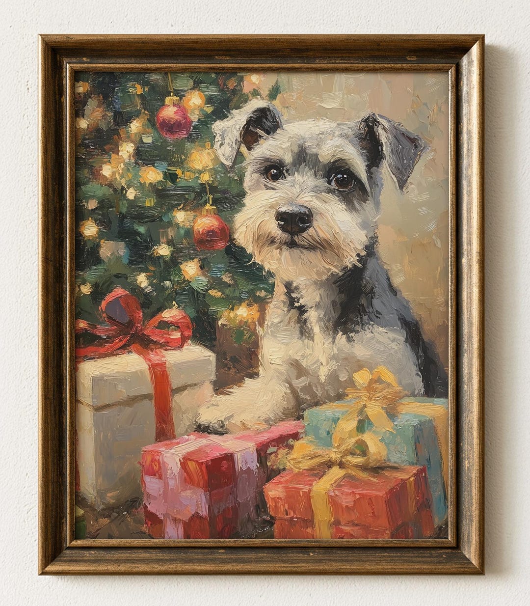 Miniature Schnauzer Christmas Portrait, Festive Holiday Dog Art ...