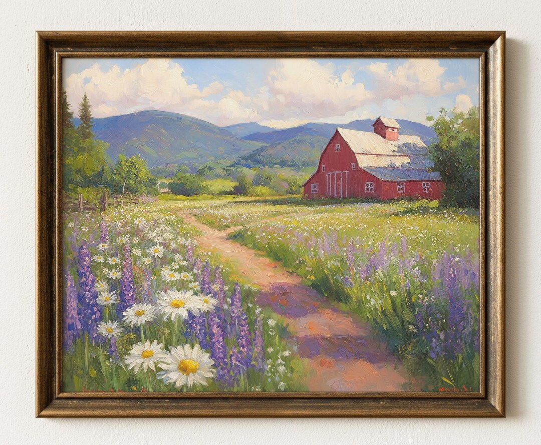 Rustic Spring Barn Landscape Printable - Charming Farmhouse Art ...