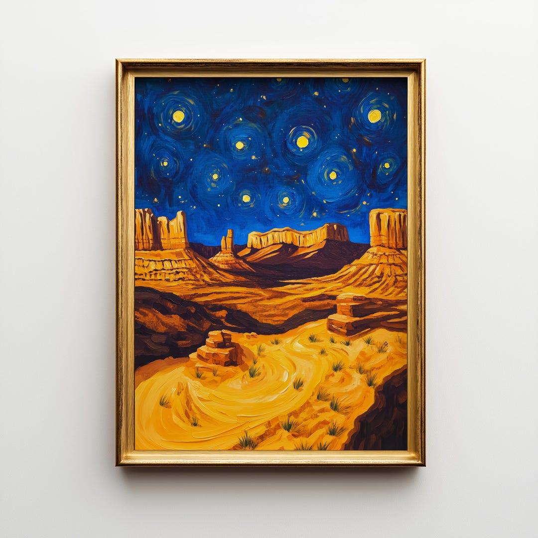 Starry Night Over Desert Mesas - Printable Southwest Landscape Art ...