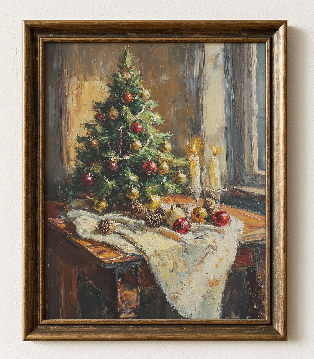 Christmas Table Scene Vintage Art Print: Candles & Tree (digital ...