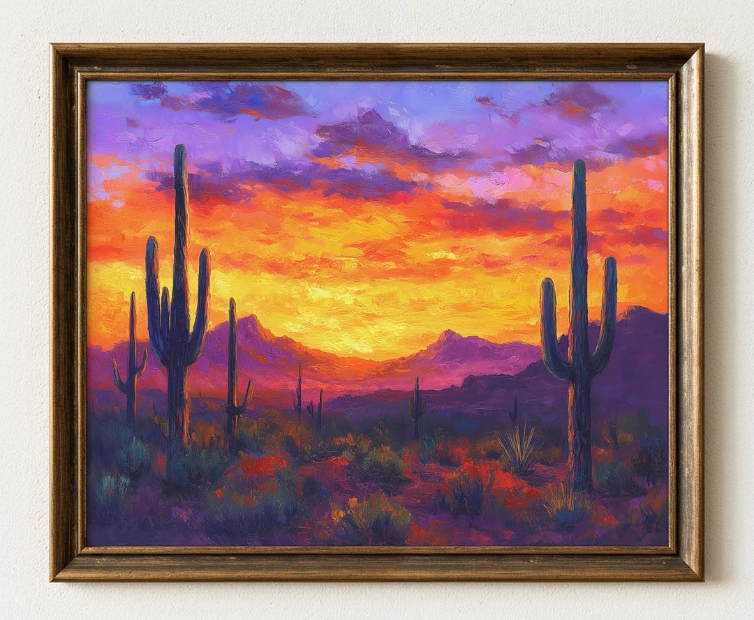 Southwestern Sunset Cactus Art: Dramatic Sonoran Landscape (digital ...