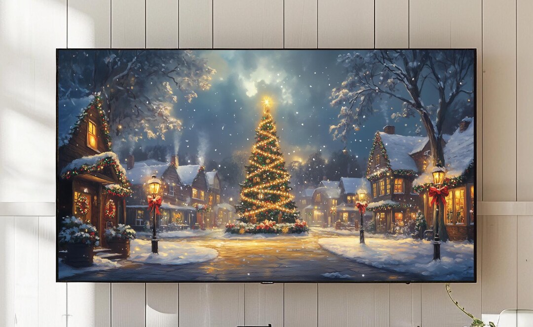 Christmas Village Frame TV Art: Snowy Winter Evening (digital Download ...