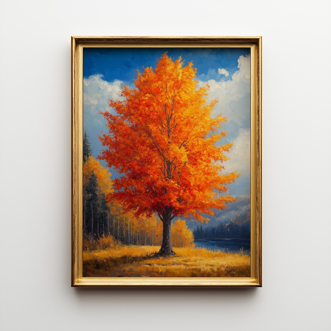 Autumn Sugar Maple Tree Art Print: Vibrant Fall Landscape (digital ...