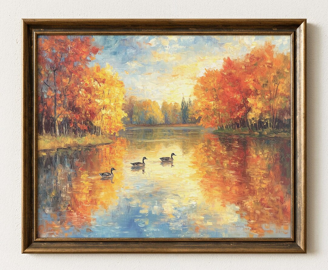 Autumn Lakeside Reflection: Cottagecore Landscape Printable (PDF ...