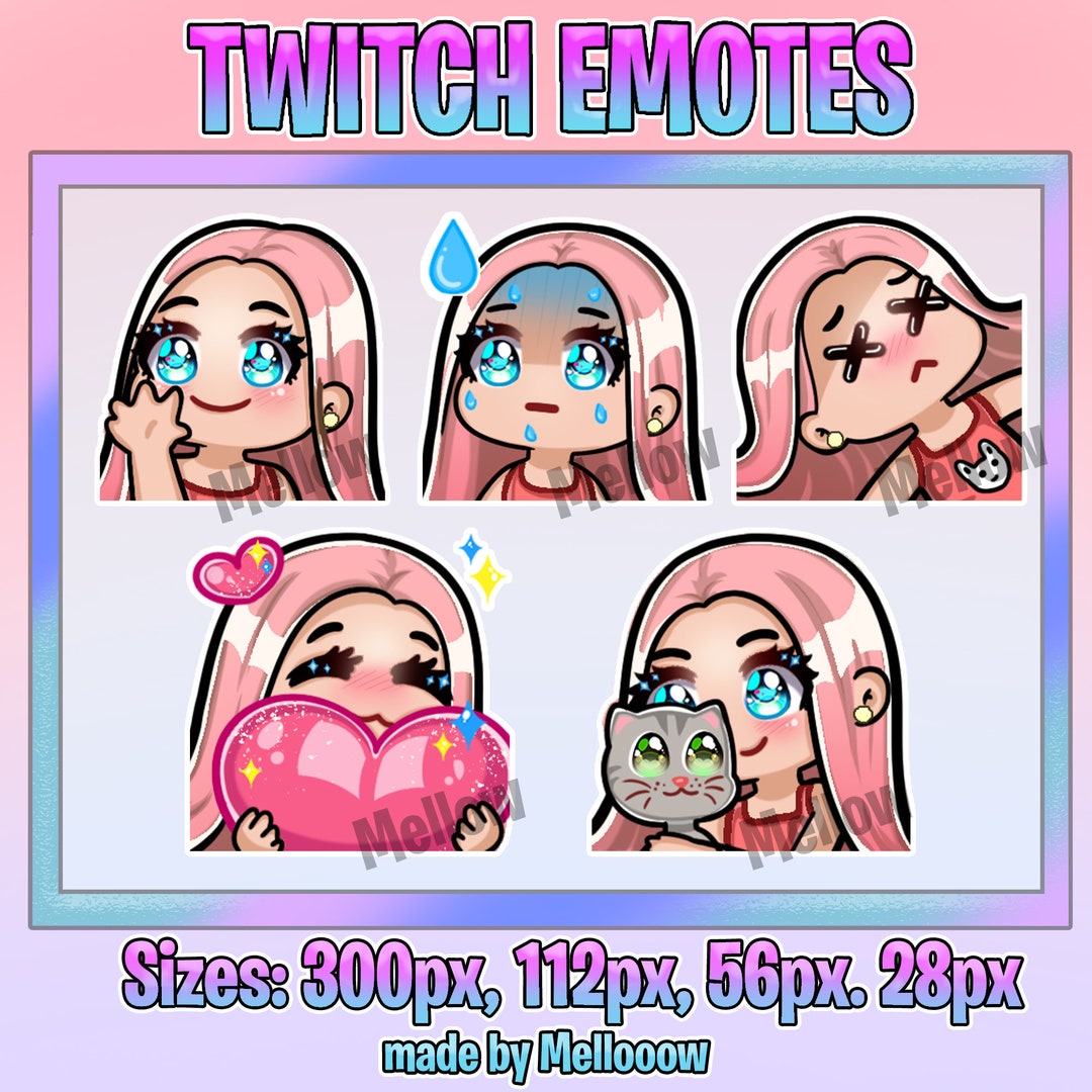 Cute Twitch Emotes Pink Girl Blue Eyes 5 EMOTES Pack - Etsy