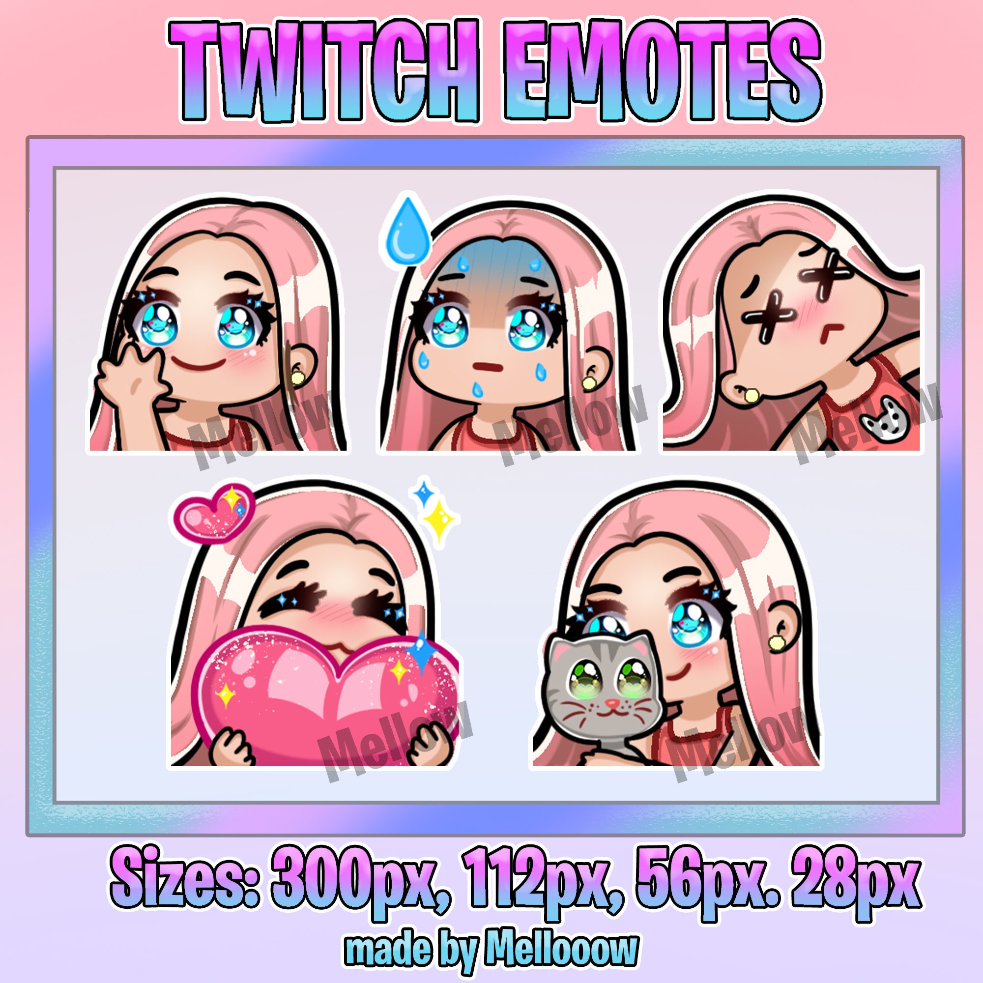 Cute Twitch Emotes Pink Girl Blue Eyes 5 EMOTES Pack | Etsy