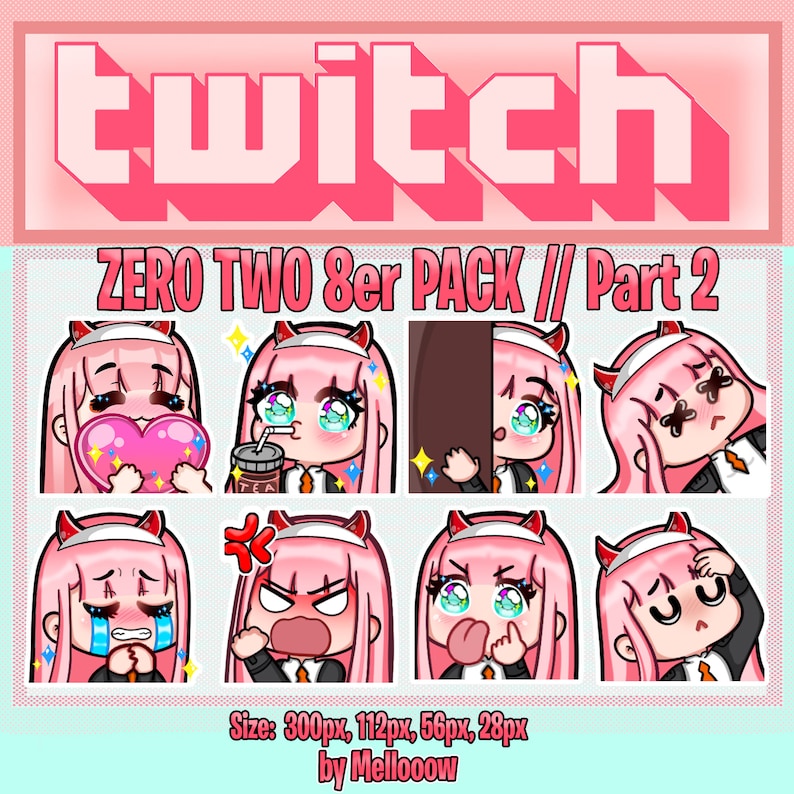 ZERO TWO Cute Twitch Emote Pack!!! (8 Emotes) - Etsy